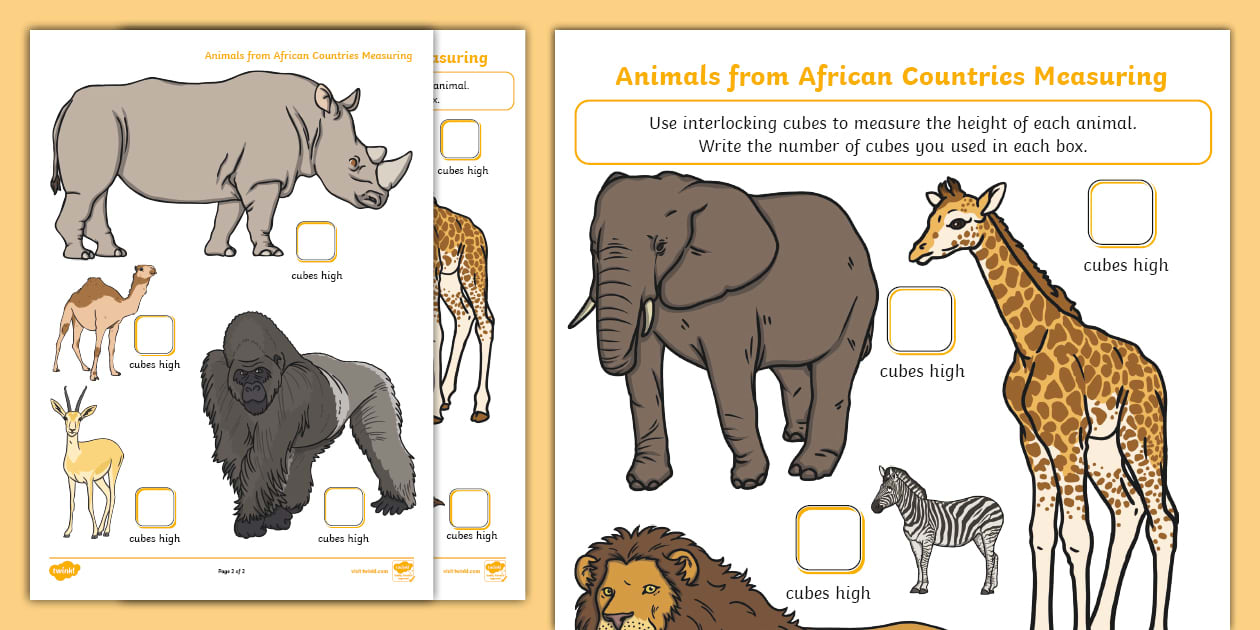 Animals from African Countries Measuring with Cubes Activity