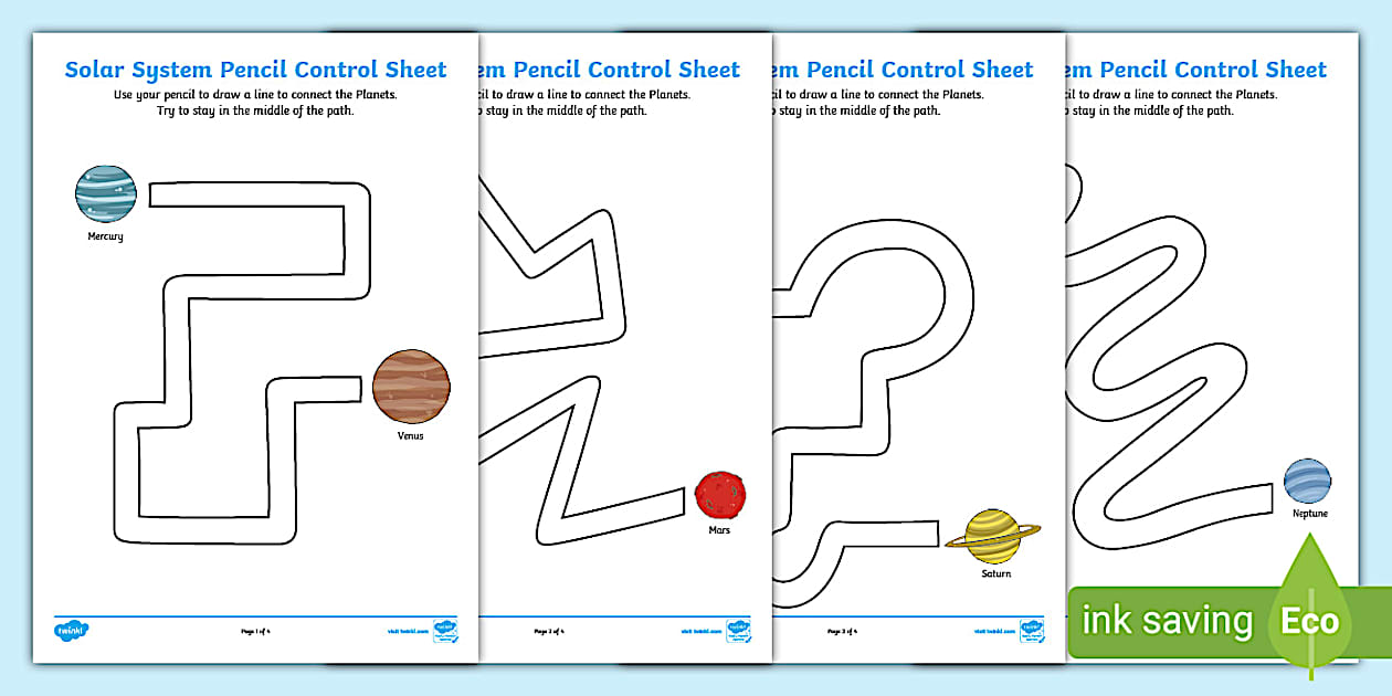 Solar System Pencil Control Path Activity Sheets - Twinkl