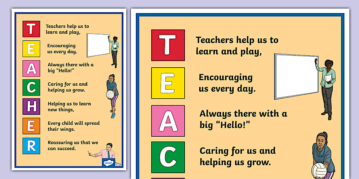 Teacher Acrostic Poem Example (teacher made) - Twinkl