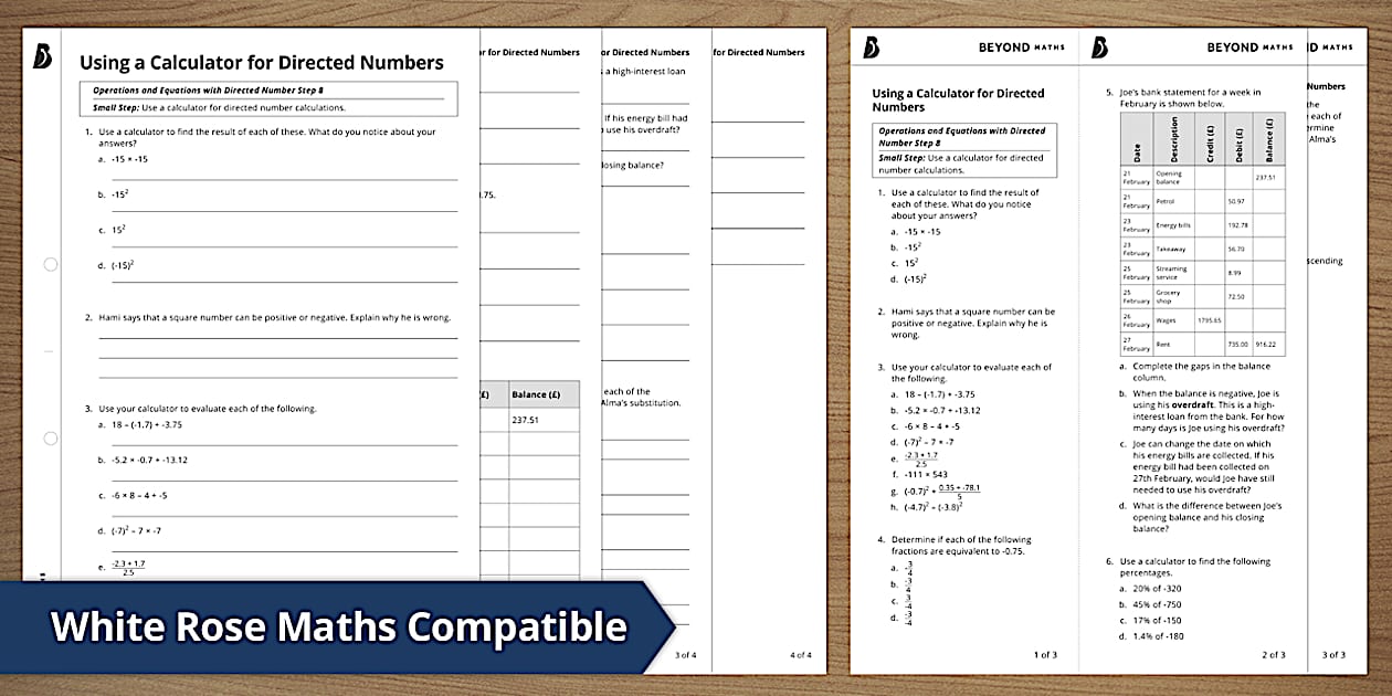 👉 Using a Calculator with Directed Numbers (Teacher-Made)