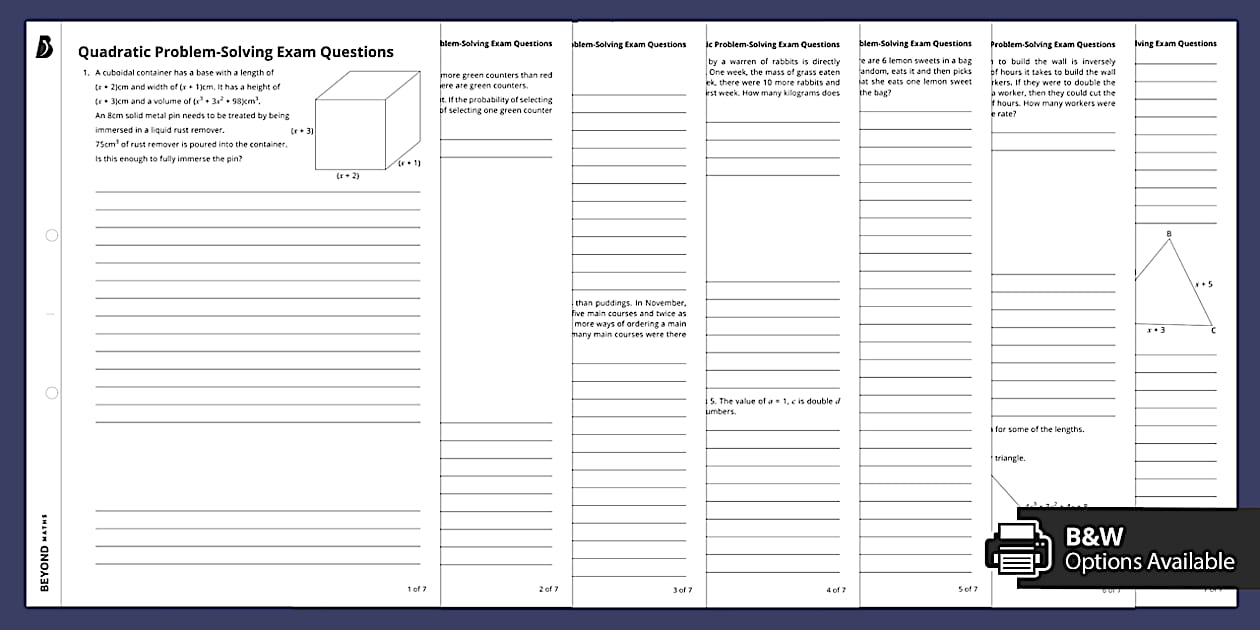👉 Quadratic Problem-Solving Exam Questions (teacher made)