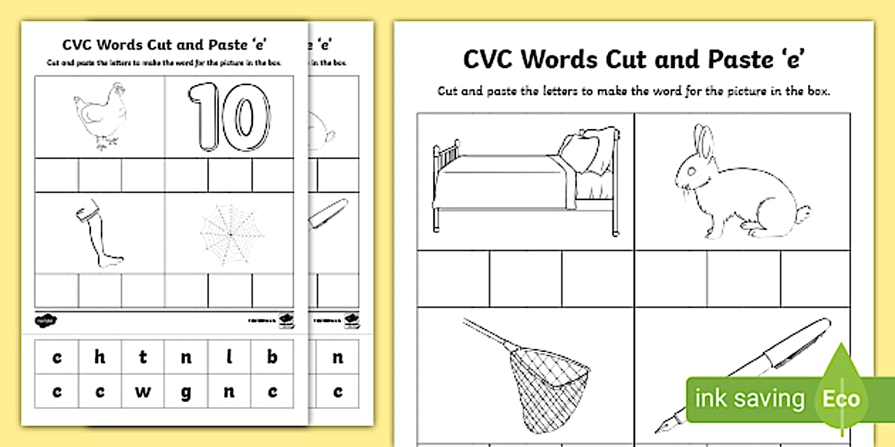 Editable CVC Words Cut and Paste Worksheets e (teacher made)