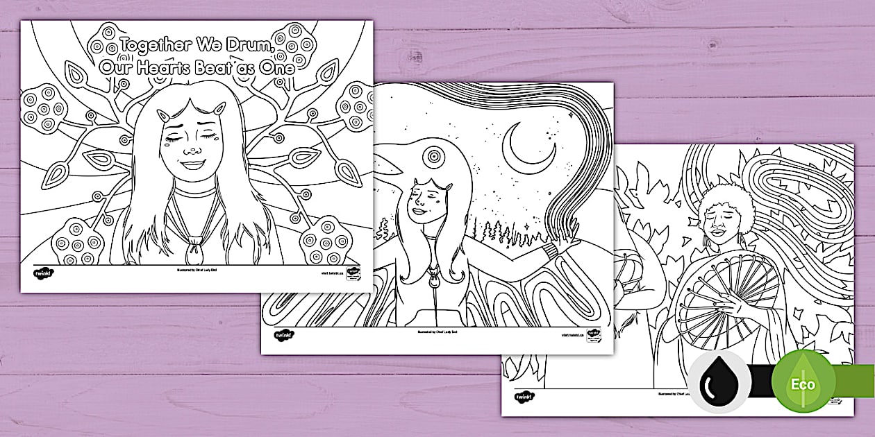 Together We Drum, Our Hearts Beat as One Colouring Page