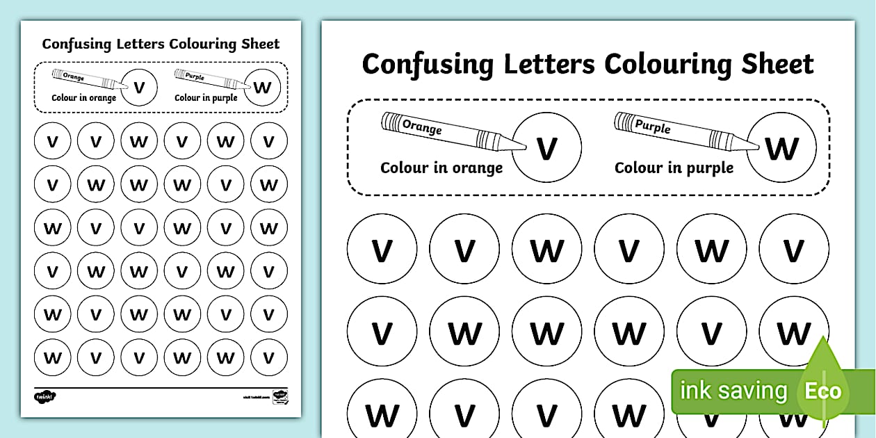 Confusing Letters Colouring Sheet V and W (teacher made)
