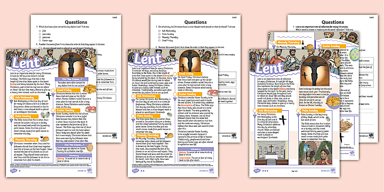 LKS2 Lent Differentiated Reading Comprehension Activity