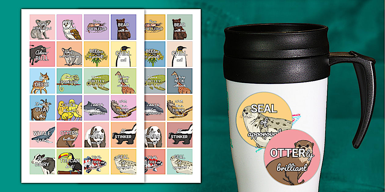 Animal Puns | Pastel Colours | Reward Stickers - Twinkl