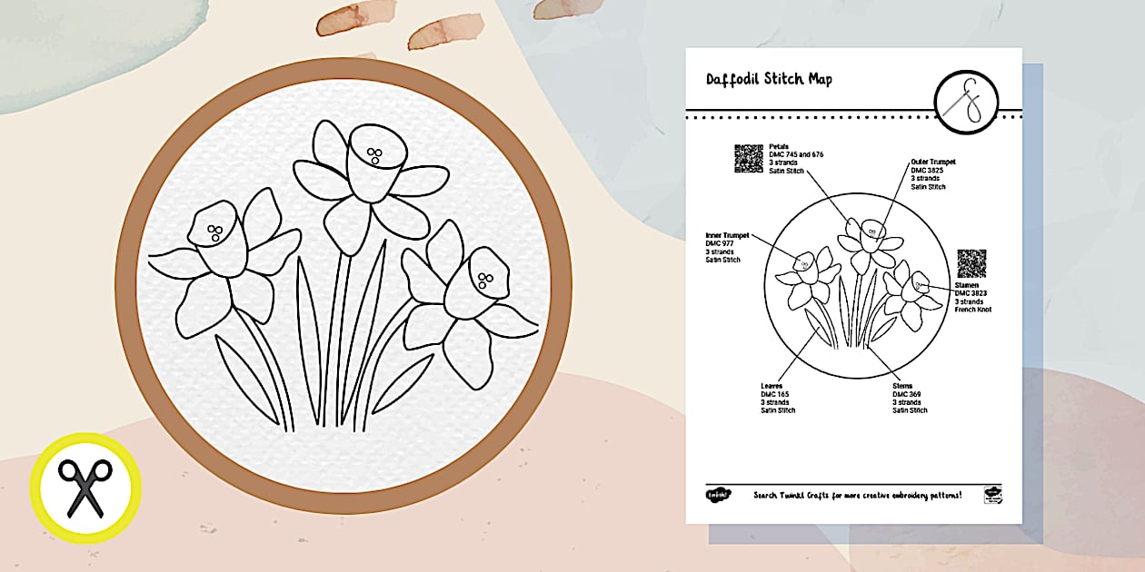 Daffodil Flower Embroidery Pattern Printable PDF - Twinkl