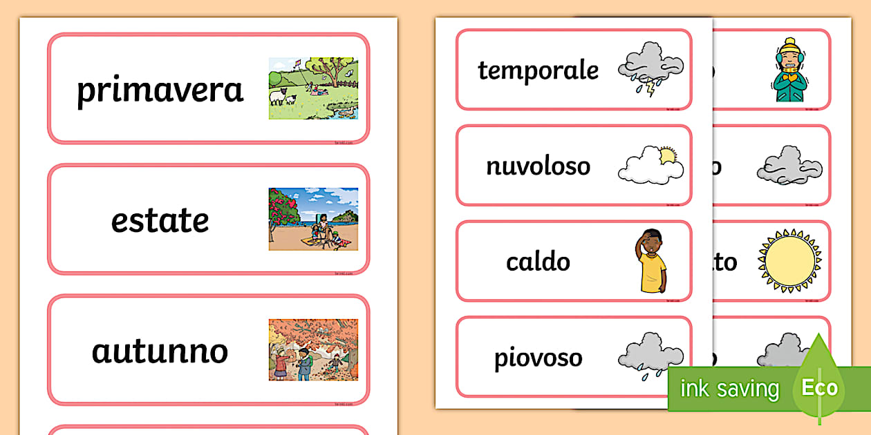 Italian Season Word Cards (teacher made) - Twinkl