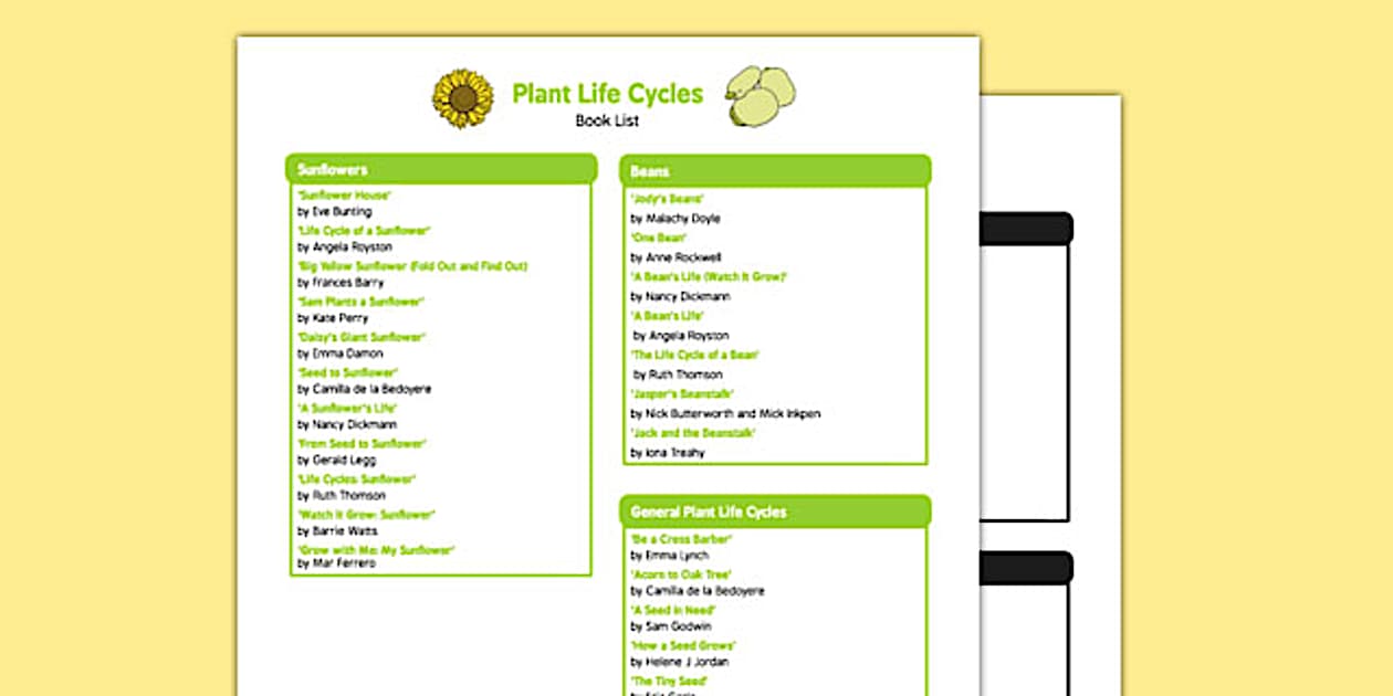 Plant Life Cycles Book List (teacher made) - Twinkl