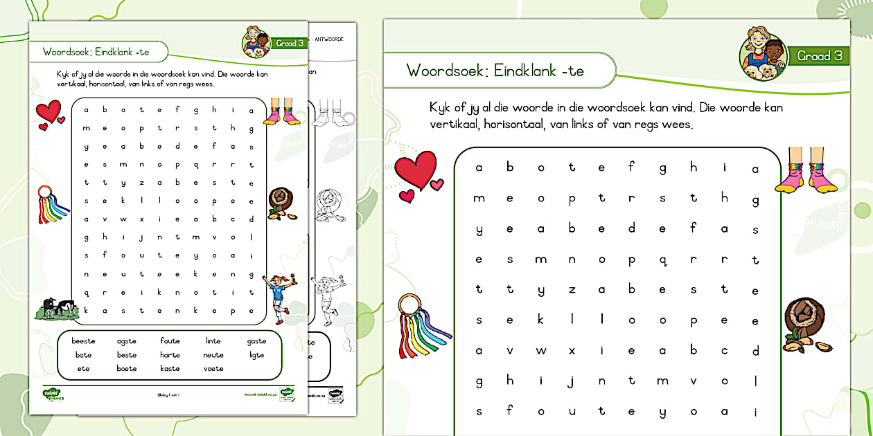 FREE! - Graad 3 Klanke -te Woordsoek (teacher made) - Twinkl