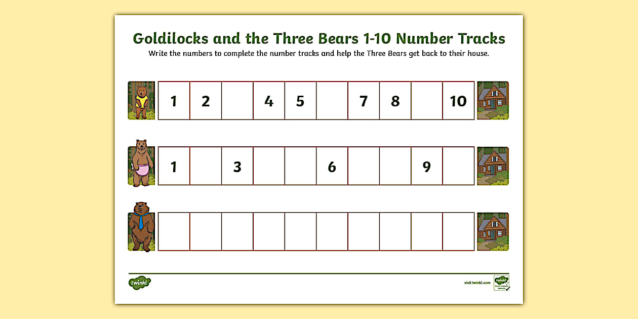 Goldilocks and the Three Bears 1-10 Number Track Activity
