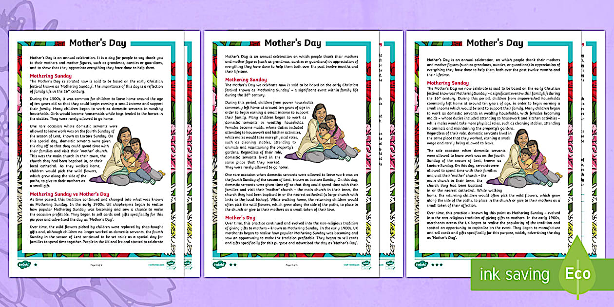 Middle Ability UKS2 Mother's Day Differentiated Fact File