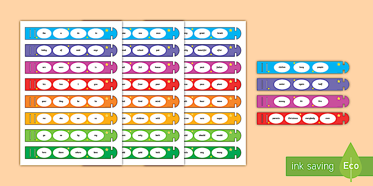 Year 1 and 2 Common Exception Words Brag Bracelet Activity