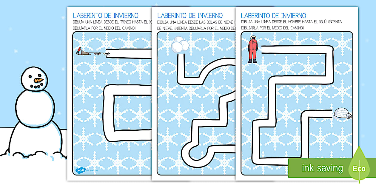 Ficha de motricidad fina: Laberinto - Invierno - Twinkl