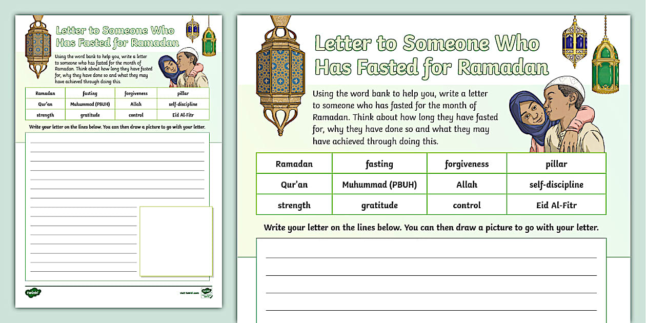 KS2 Letter to Someone Who Has Fasted for Ramadan Writing Template