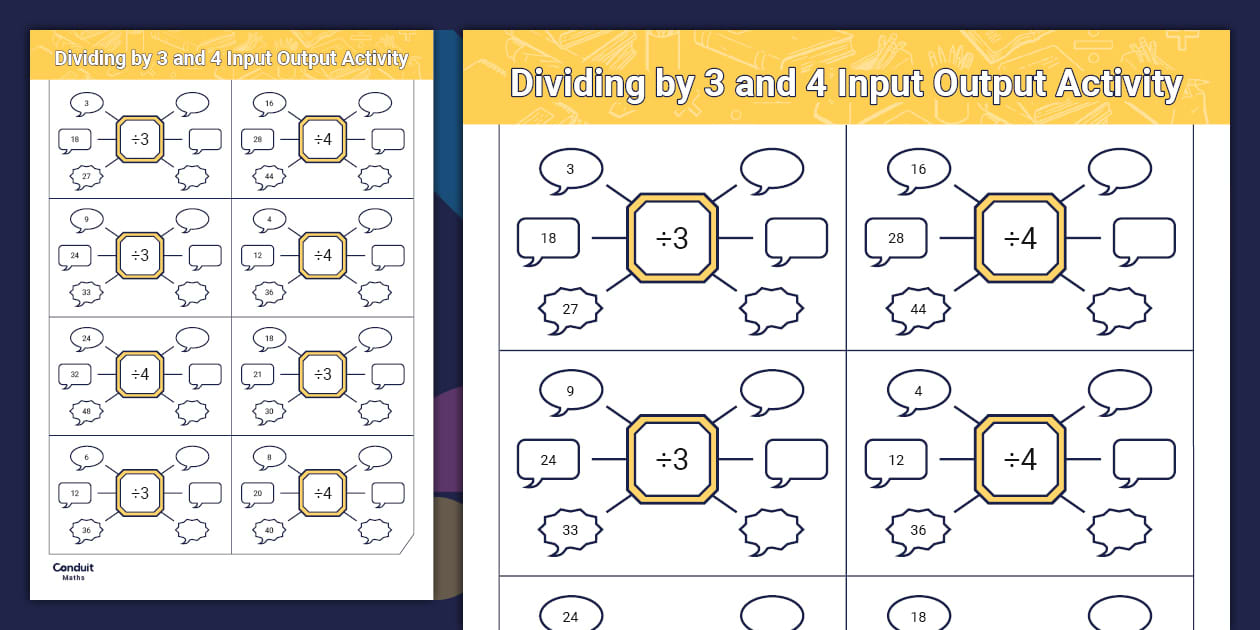 Reinforcing Number:Dividing by 3 and 4 Input Output Activity
