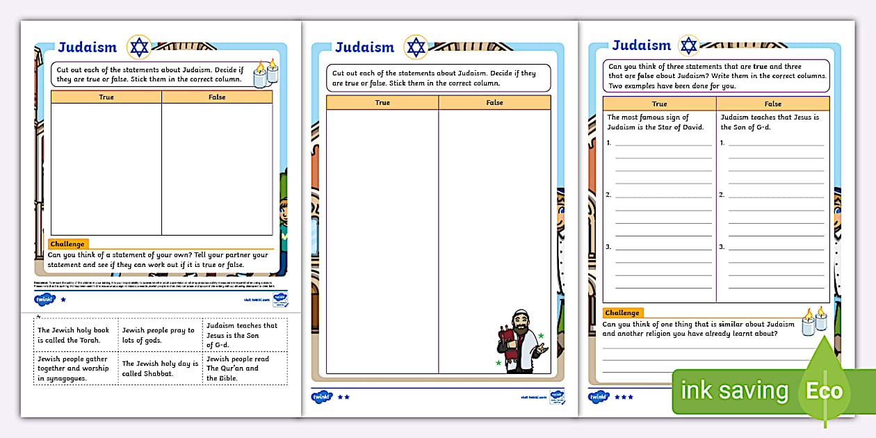 KS1 Judaism Differentiated Activity Sheets (teacher made)