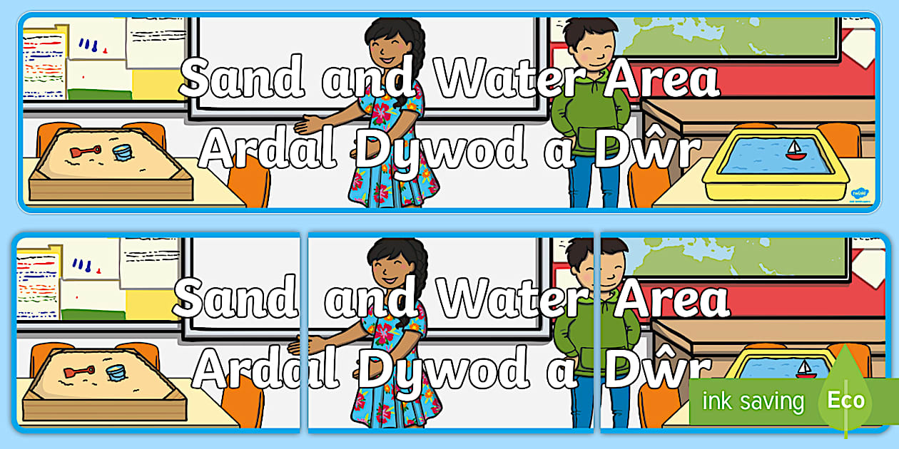 Sand and Water Area Display Banner English/Welsh - Twinkl