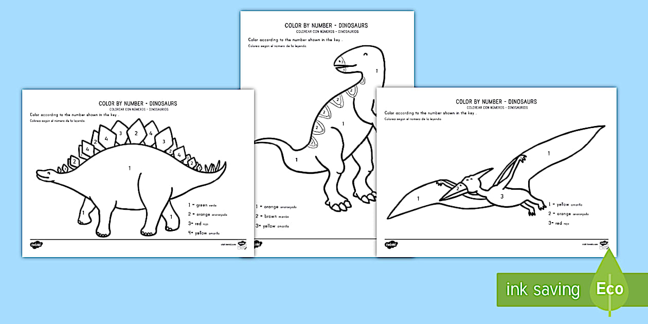 Dinosaurs Color by Number - English/Spanish - Dinosaurs Color by Number