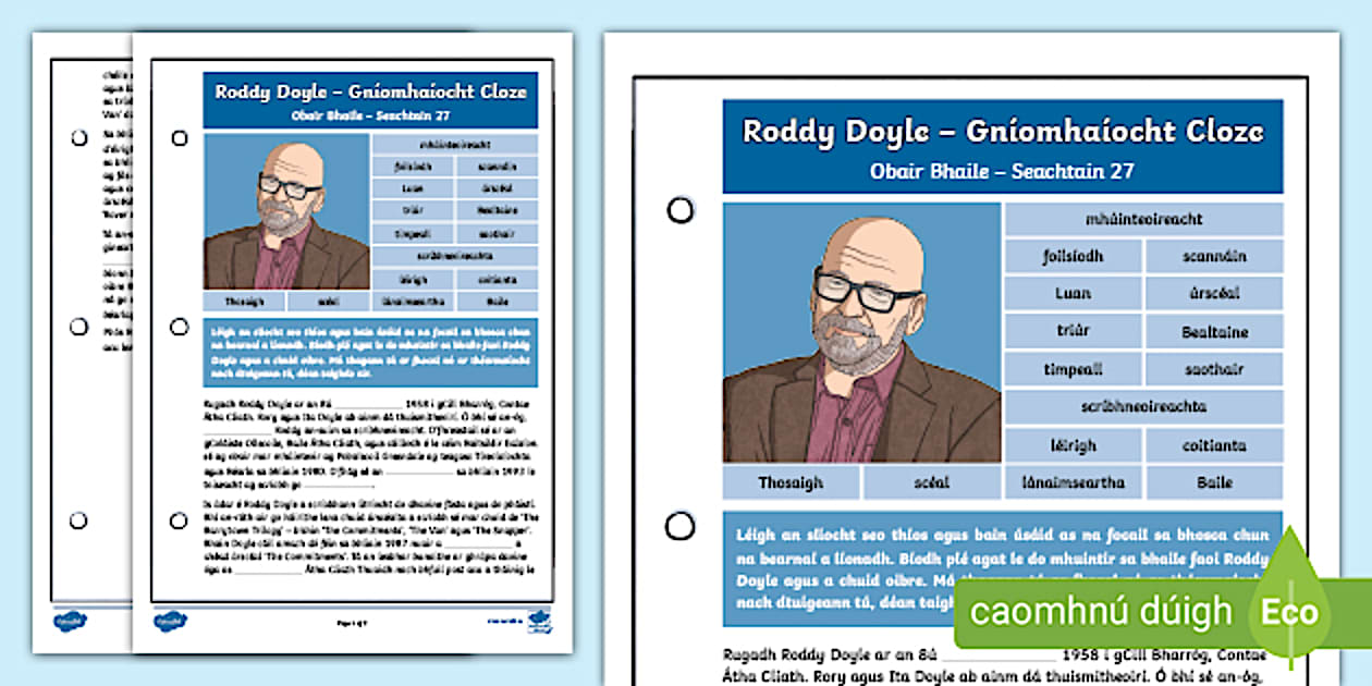 Roddy Doyle Cloze Activity Week Twenty-Seven Homework