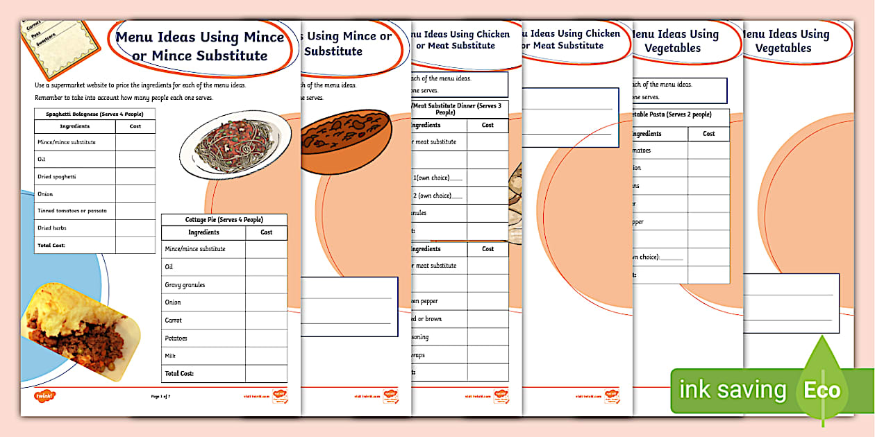 Life Skills: Budgeting for Groceries Menu Activity Sheet