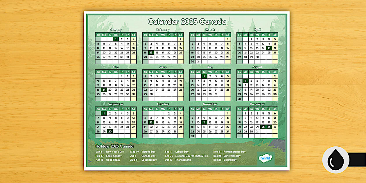 Canadian Calendar 2025