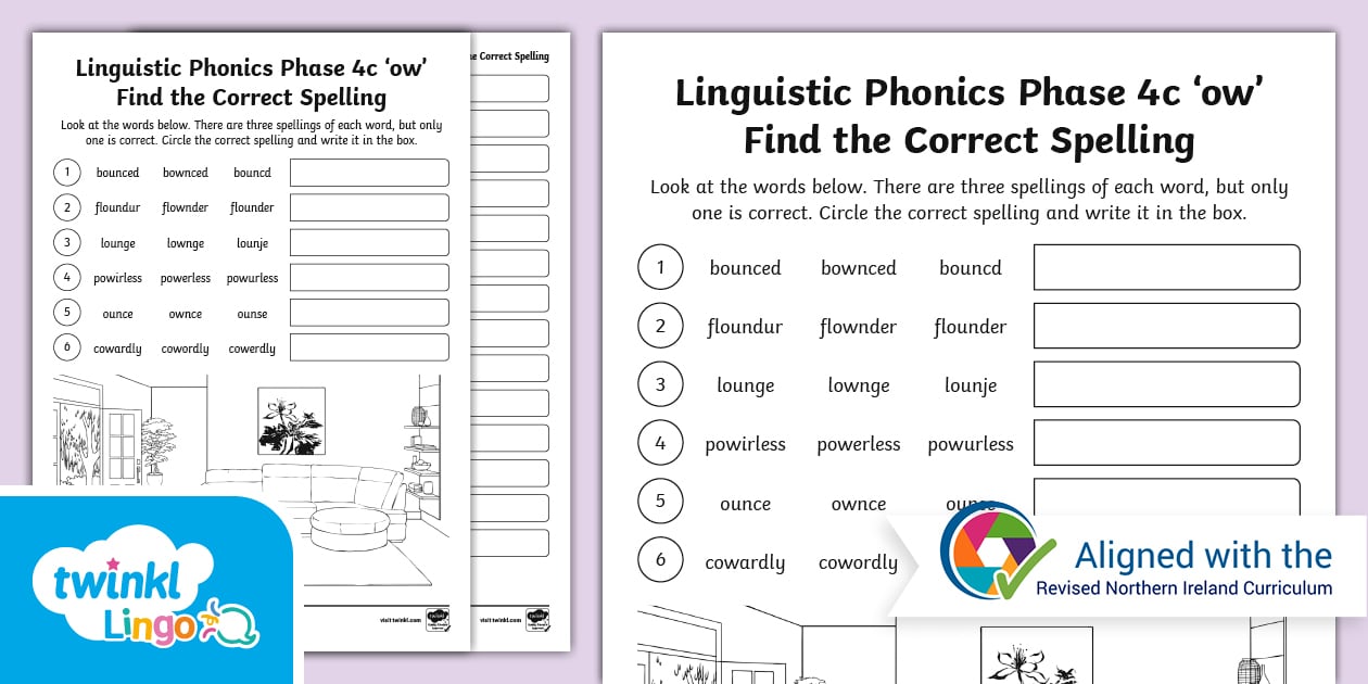 Linguistic Phonics Phase 4c 'ow' Find the Correct Spelling