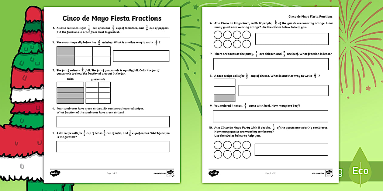 Cinco De Mayo Fractions Worksheet | Math | Twinkl USA