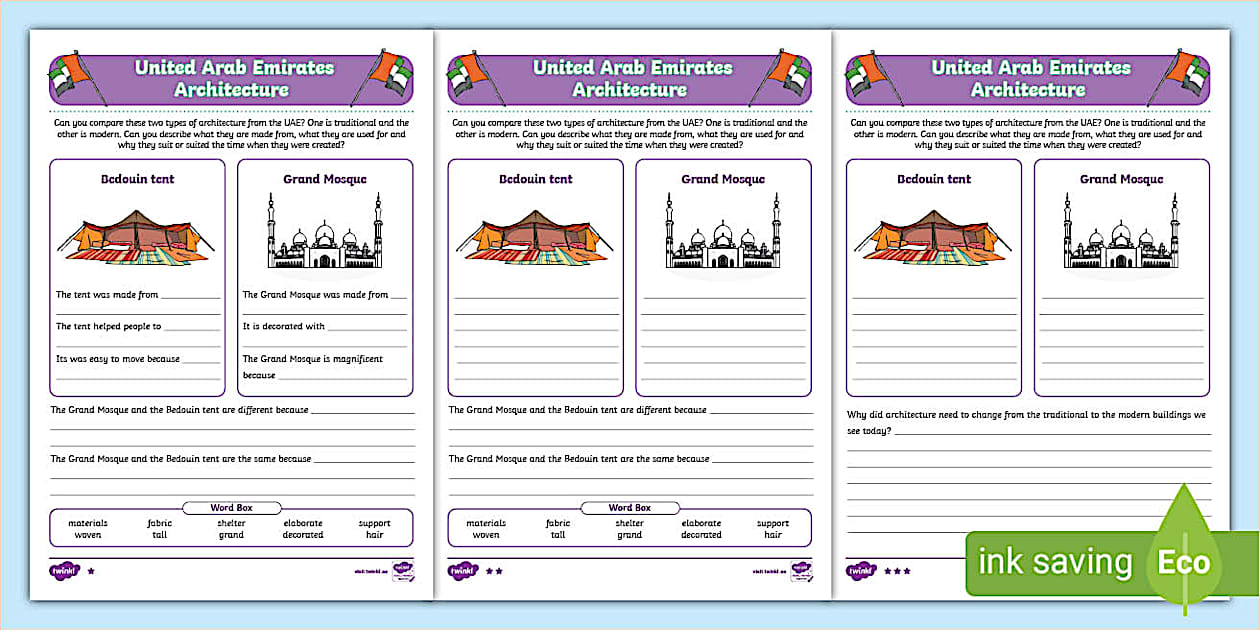 UAE Architecture Differentiated Activity Sheets - Twinkl