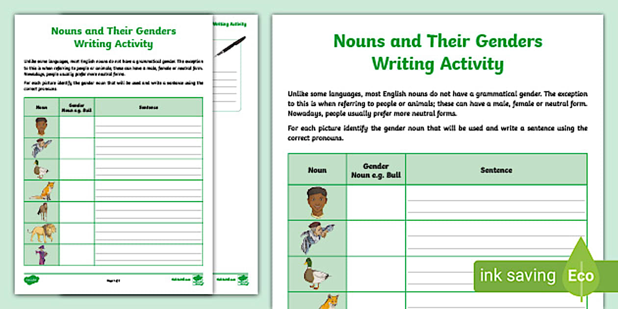 Nouns and Their Genders Writing Activity - Twinkl