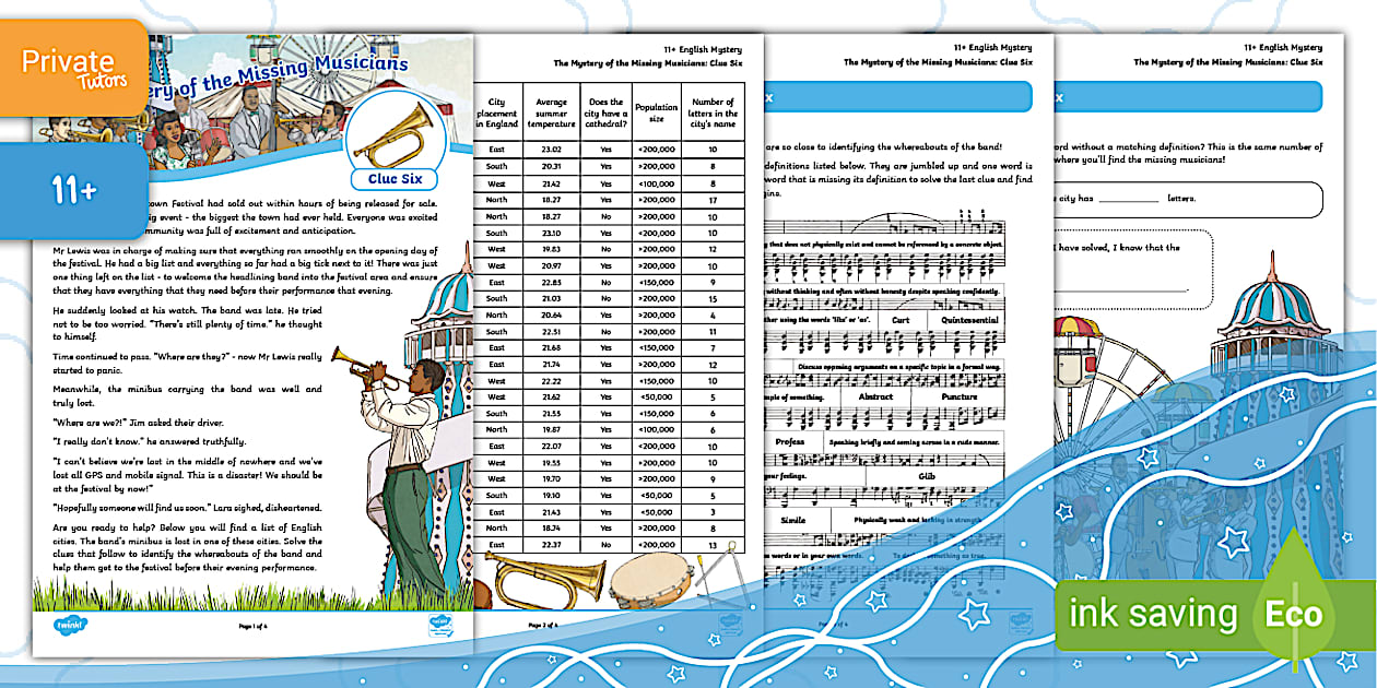 11+ English Summer Mystery Challenge Clue Six (teacher made)