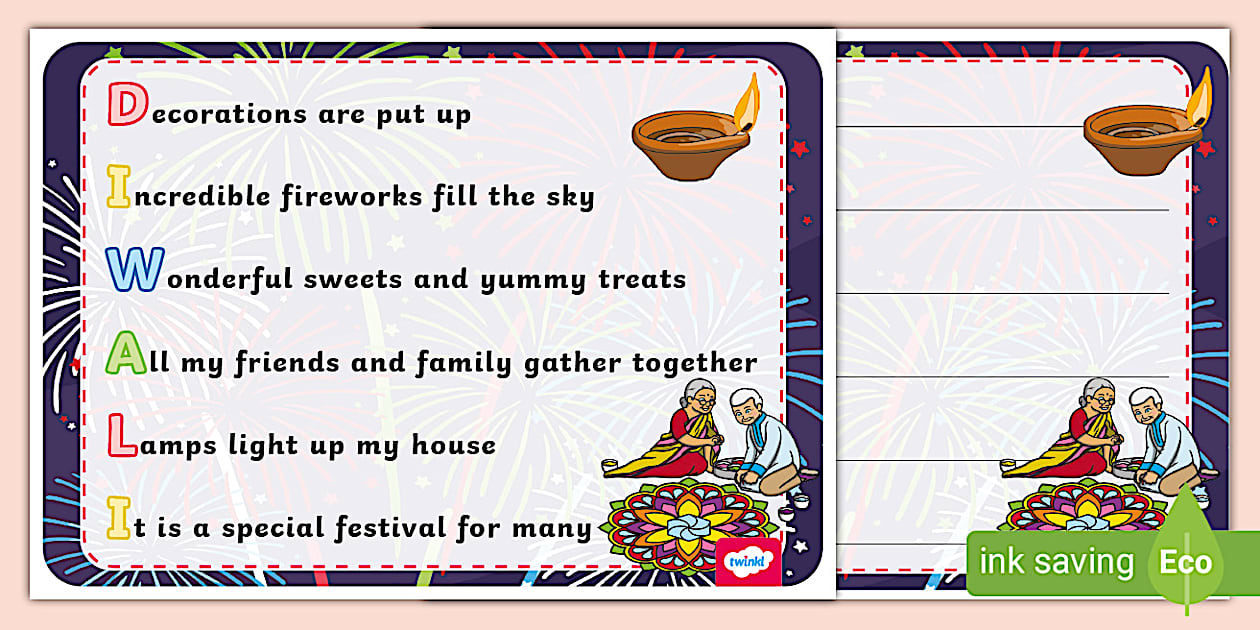 Diwali Acrostic Poem Example and Template - Twinkl - KS1