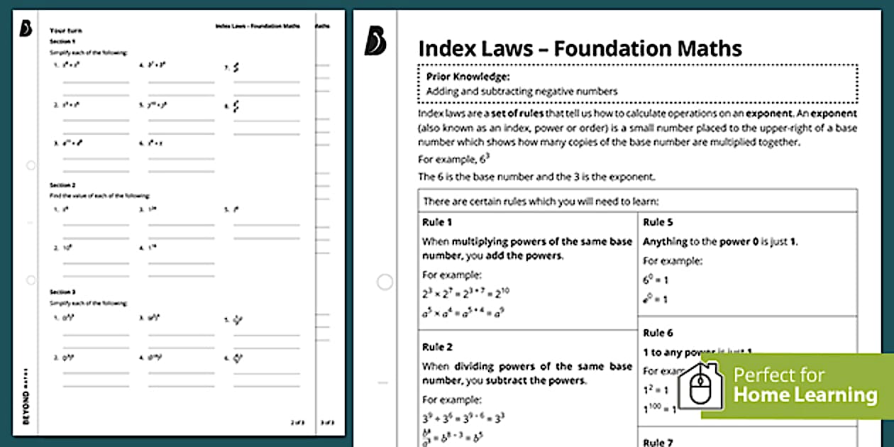 👉 Index Law Walkthrough Worksheet | GCSE Foundation Maths