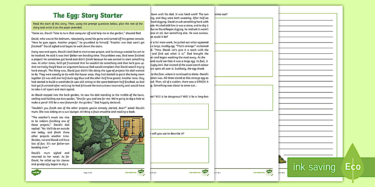 The Egg Story Starter Activity Sheet - Twinkl