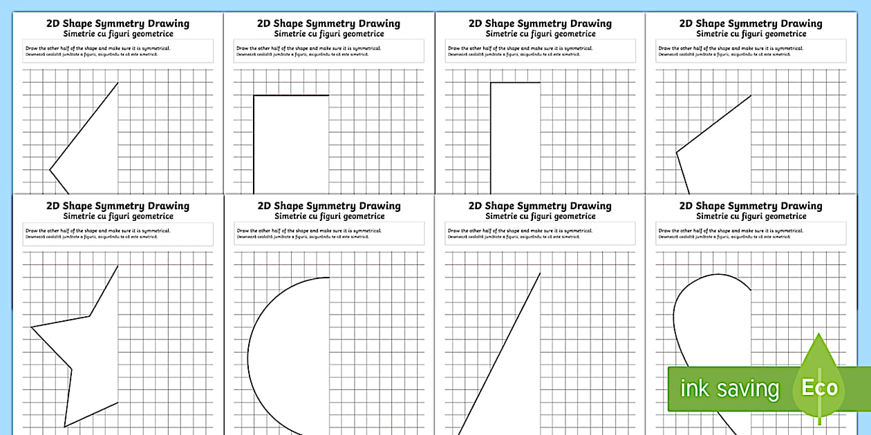 2D Shape Symmetry Drawing Activity English/Romanian - Twinkl