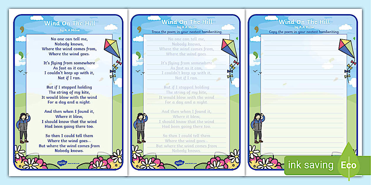 Editable Wind on the Hill KS2 Handwriting Poems - Twinkl