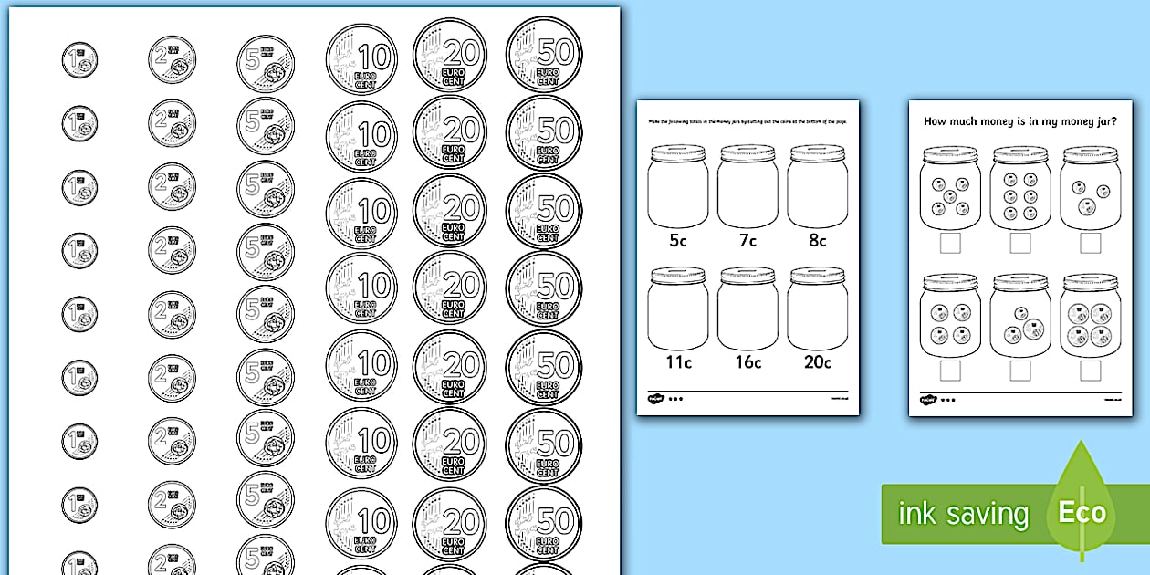 Euros How Much Money is in the Piggy Bank Worksheet / Worksheet