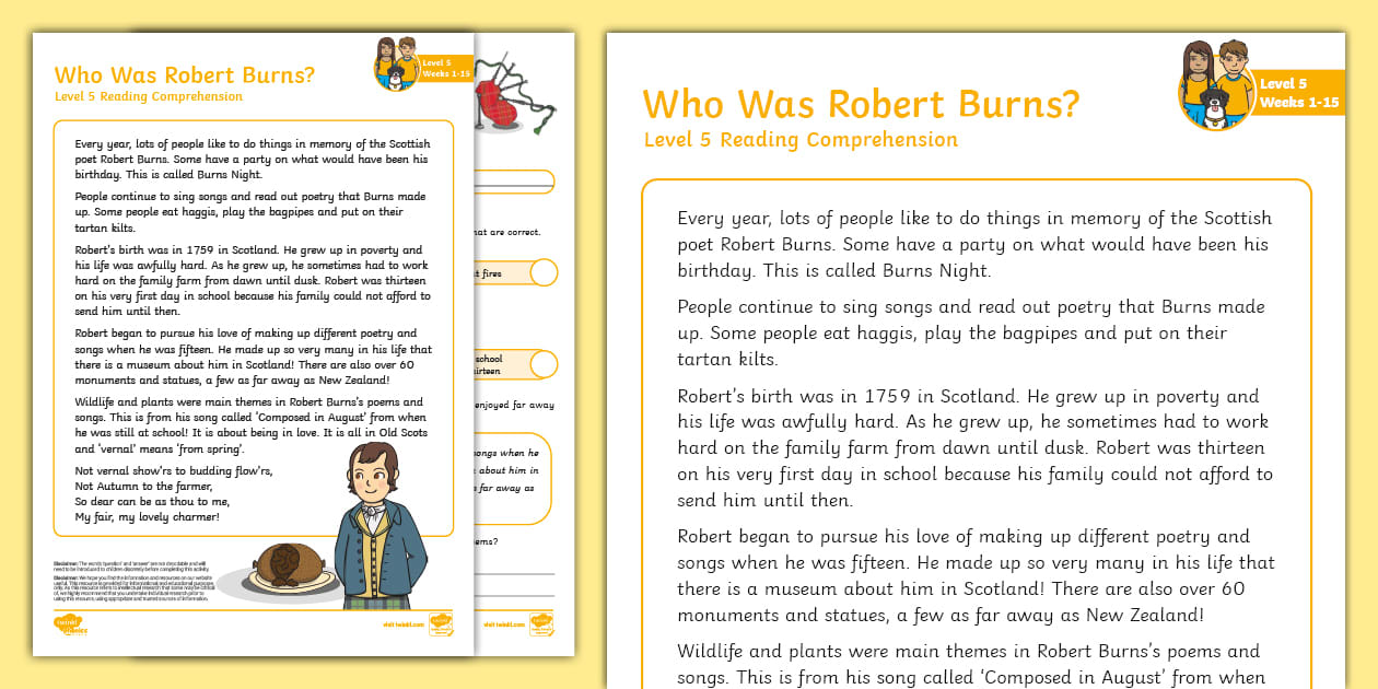 Level 5 Burns Night Comprehension - Who Was Robert Burns?