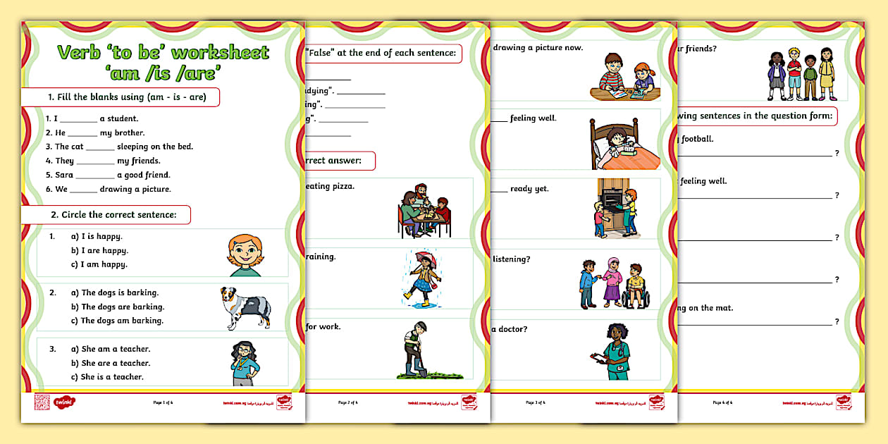 Verb 'to be' worksheet (teacher made) - Twinkl