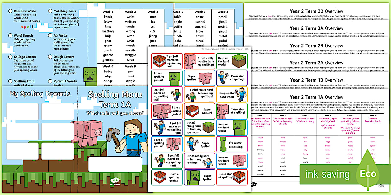 Editable Year 2 Block Adventurer Spelling Menu Pack - Twinkl