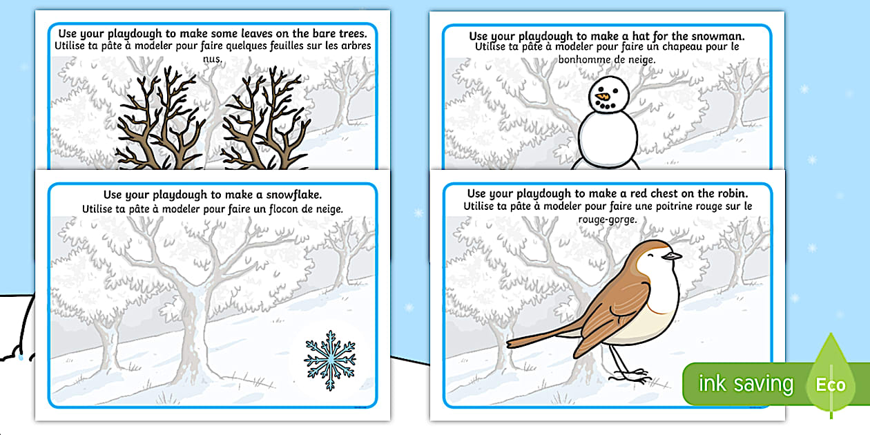 Winter Modelling Dough Mats English/French - Twinkl