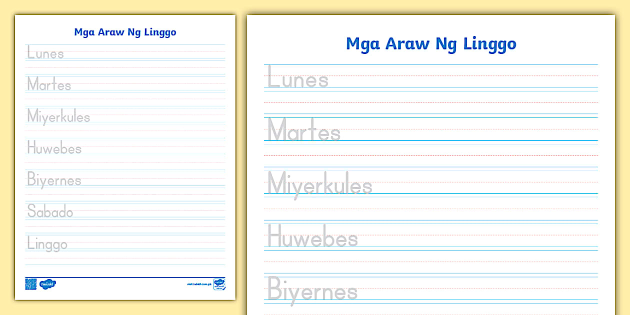 Mga Araw sa Isang Linggo Worksheet | Grade 1 | Twinkl PH