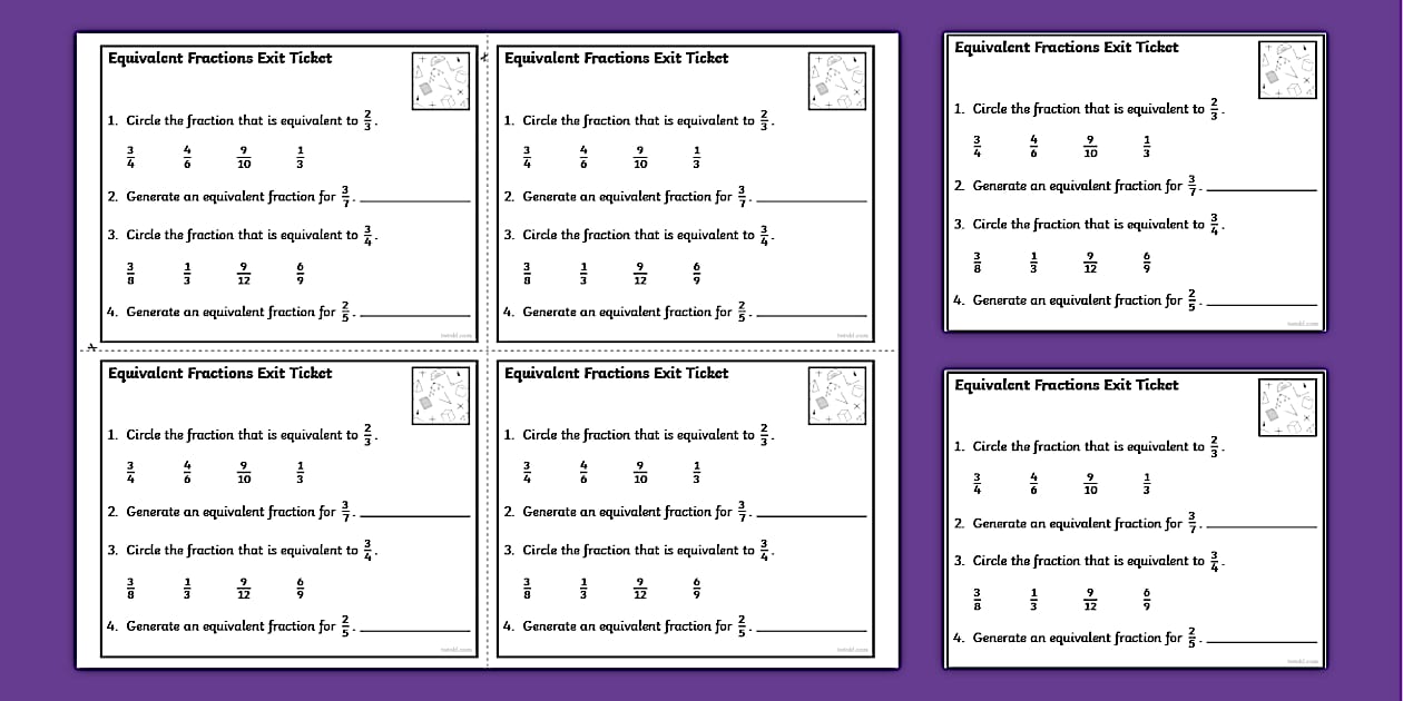 Fourth Grade Equivalent Fractions Exit Ticket - Twinkl
