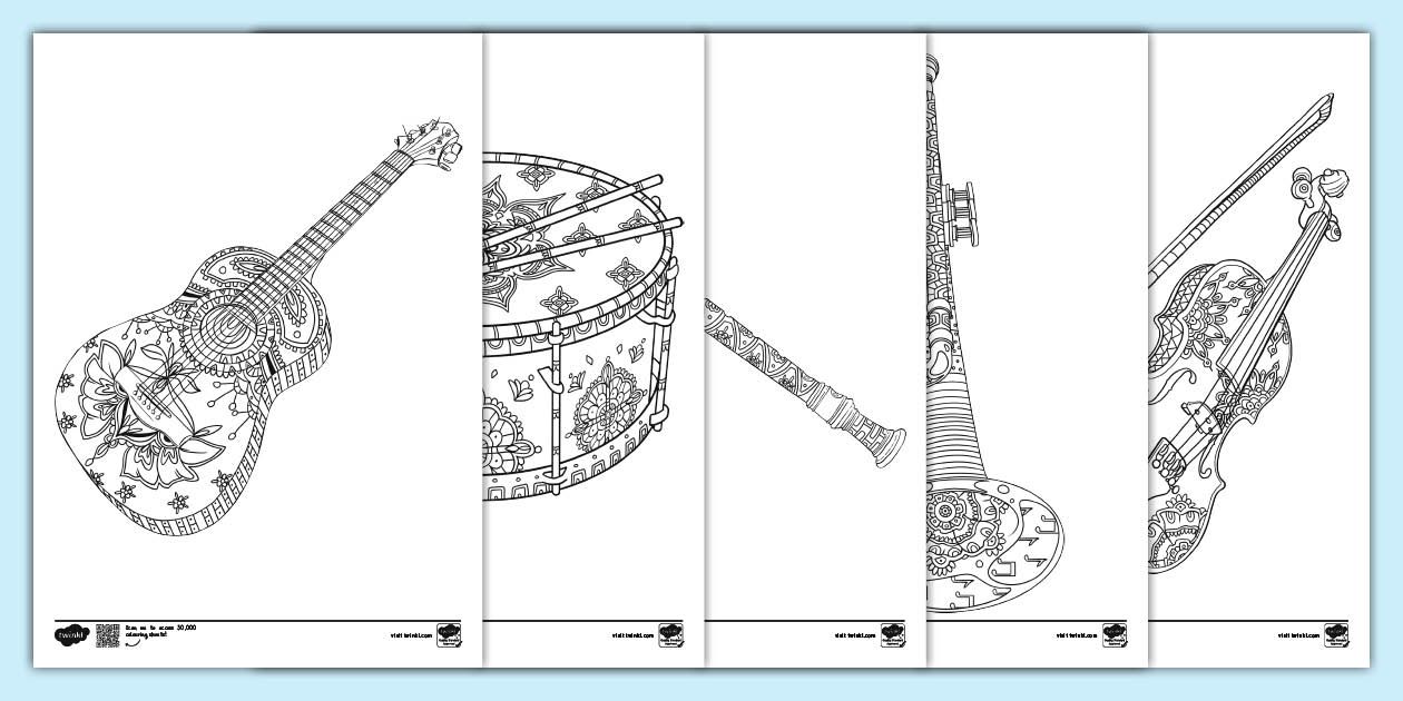 Musical Instruments Mindfulness Colouring Pages | Music Day