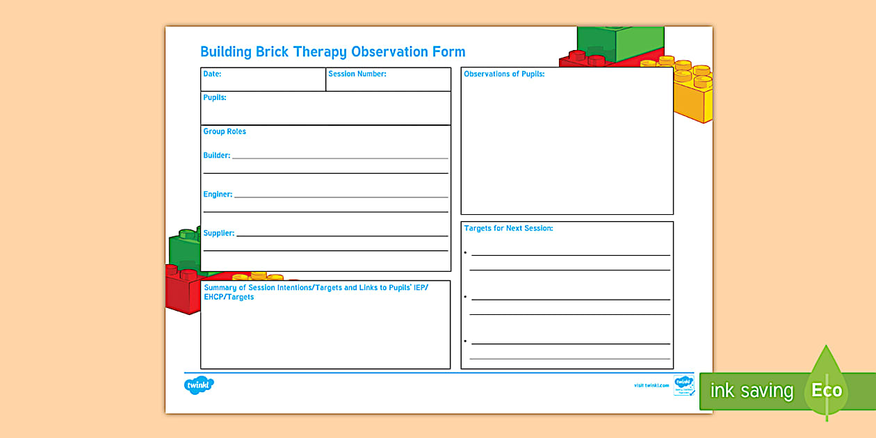 Editable Building Brick Therapy Observation Form - Twinkl