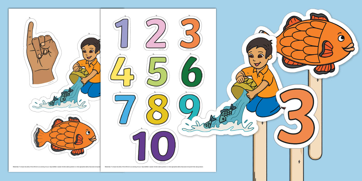 1, 2, 3, 4, 5 Once I Caught a Fish Alive Stick Puppets