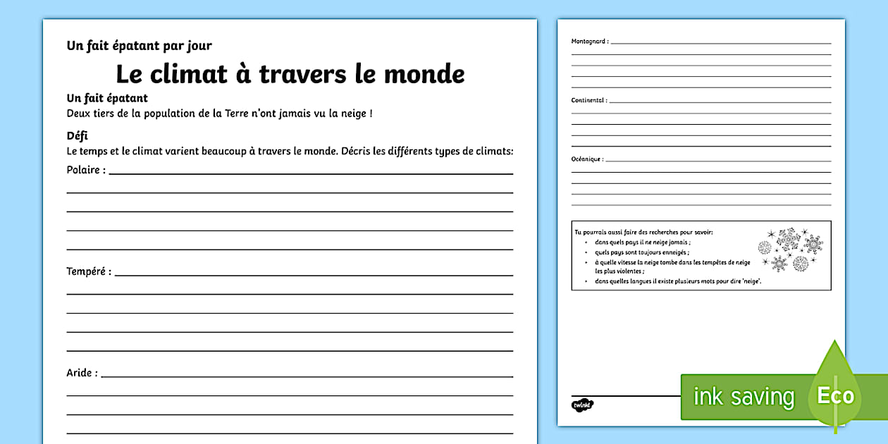 Editable Activités sur les climats de la Terre - Twinkl