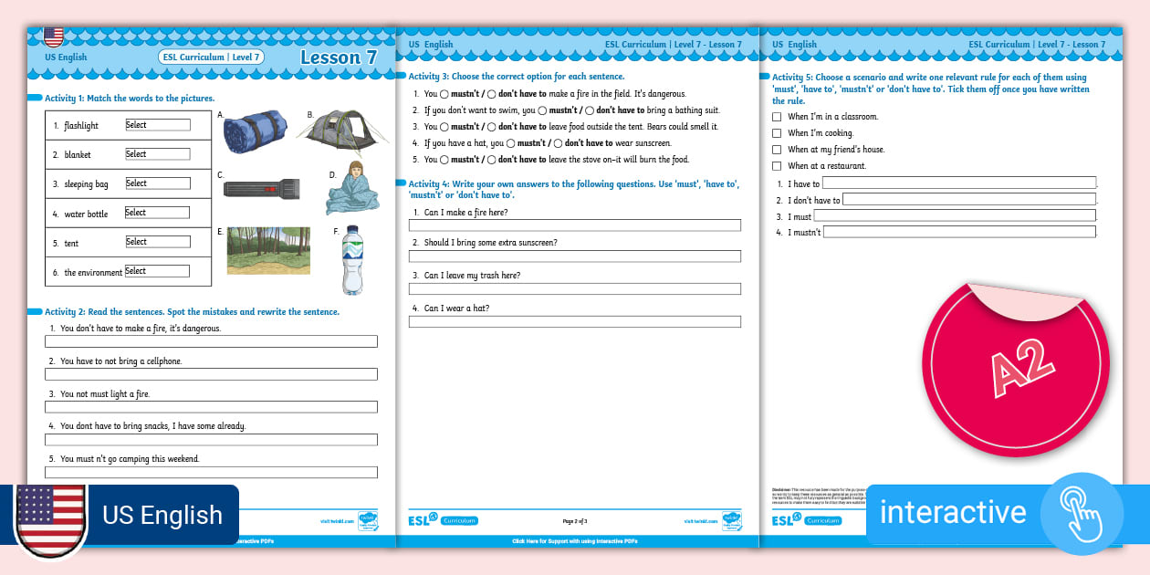 ESL Curriculum (US-English Version) Level 7, Lesson 7 Interactive Activity