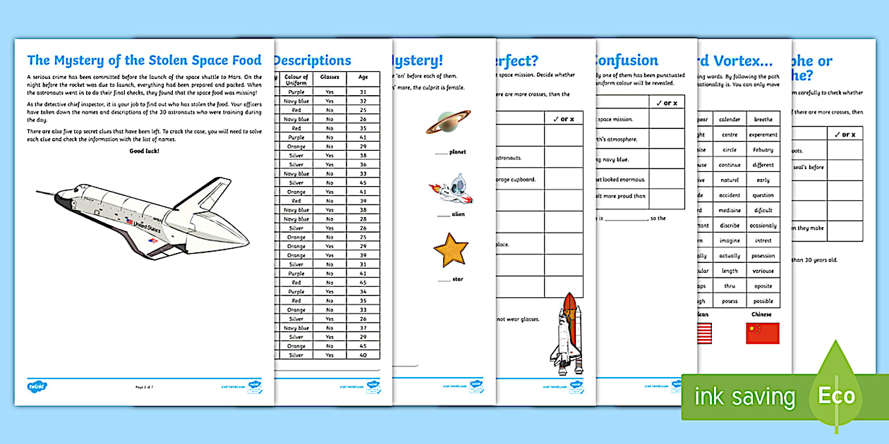 LKS2 The Mystery of the Stolen Space Food SPaG Problem-Solving Game