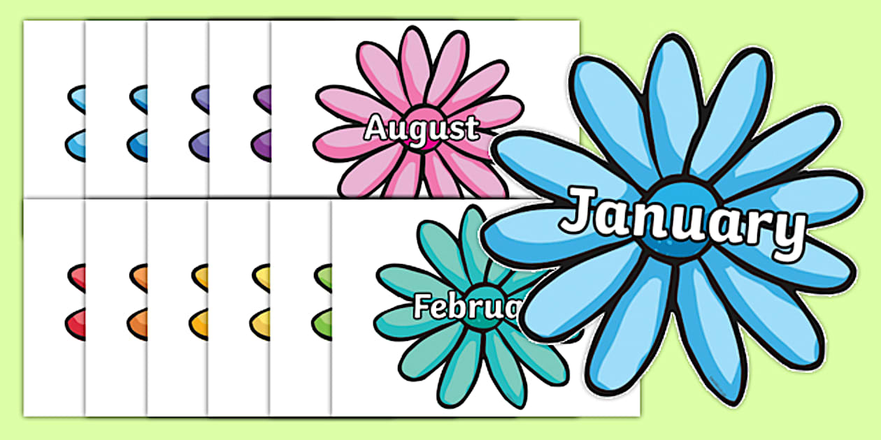 Cursive Months of the Year On Flowers (professor feito)